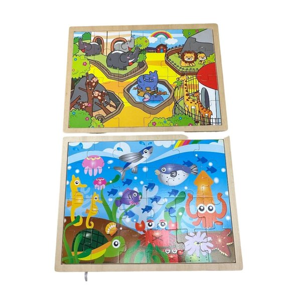 Toys | Zoo And Sea 24 Piece Wooden Puzzles 1112 X 1512 | Poshmark